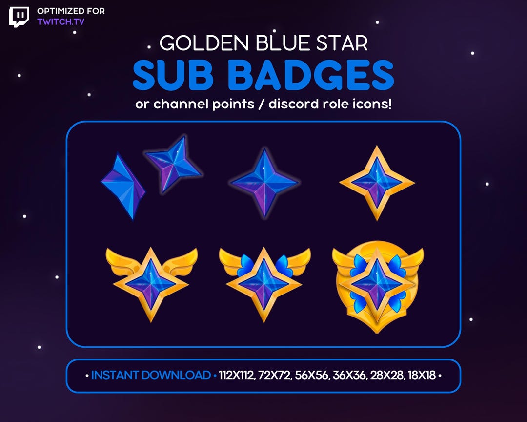 Star Twitch Sub Badges - Blue Medal Discord Role Badge, Channel Point Icons, Streaming Assets ...