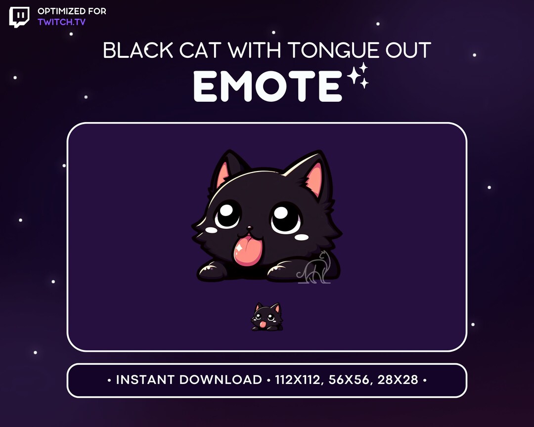 Cute Black Cat Twitch Emote Tongue - Funny Cat Emote, Cat Discord Emote ...