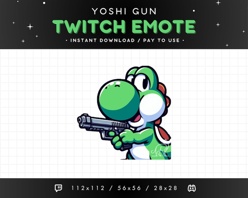 Cute Yoshi Twitch Emote Gun Yoshi Emote, Yoshi Discord Emote, Smash ...