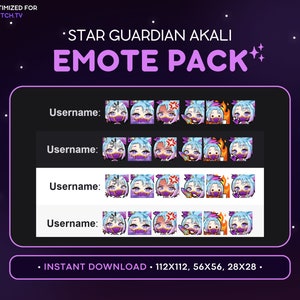 Star Guardian Akali Twitch Emote Pack 6x - League of Legends, Discord ...