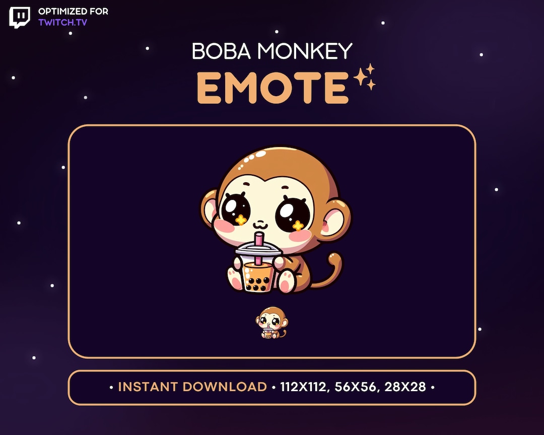 Cute Monkey Twitch Emote - Bubble Tea Monkey Emote, Monkey Discord ...