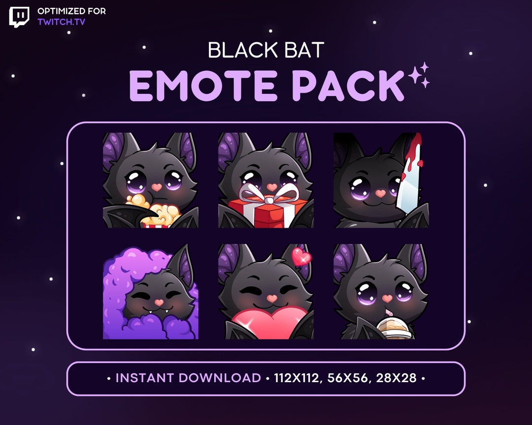 Cute Chibi Bat Twitch Emote Pack - Black Bat Emote, Bat Discord Emote ...