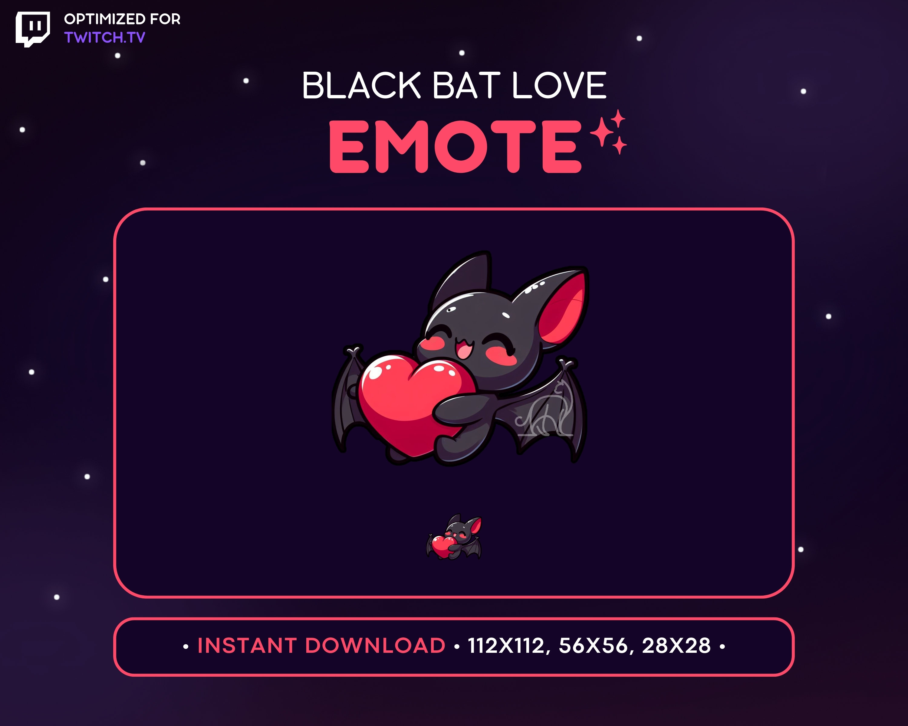 Cute Bat Twitch Emote Love Heart Bat Emote, Bat Discord Emote, Gaming ...