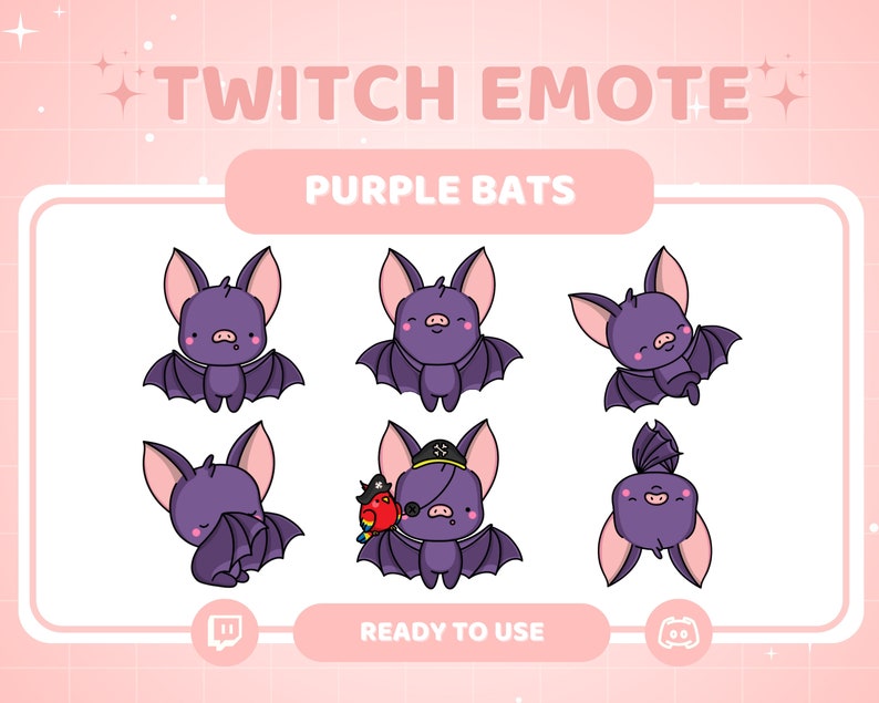 Bat Twitch Emote for Streamers, Cute Bat Emote, Purple Bat Emote, Bat ...