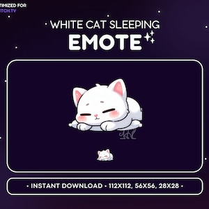 Cute Cat Twitch Emote Sleeping - Resting White Cat Emote, Cat Discord ...