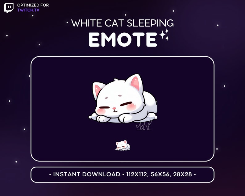 Cute Cat Twitch Emote Sleeping Resting White Cat Emote, Cat Discord ...