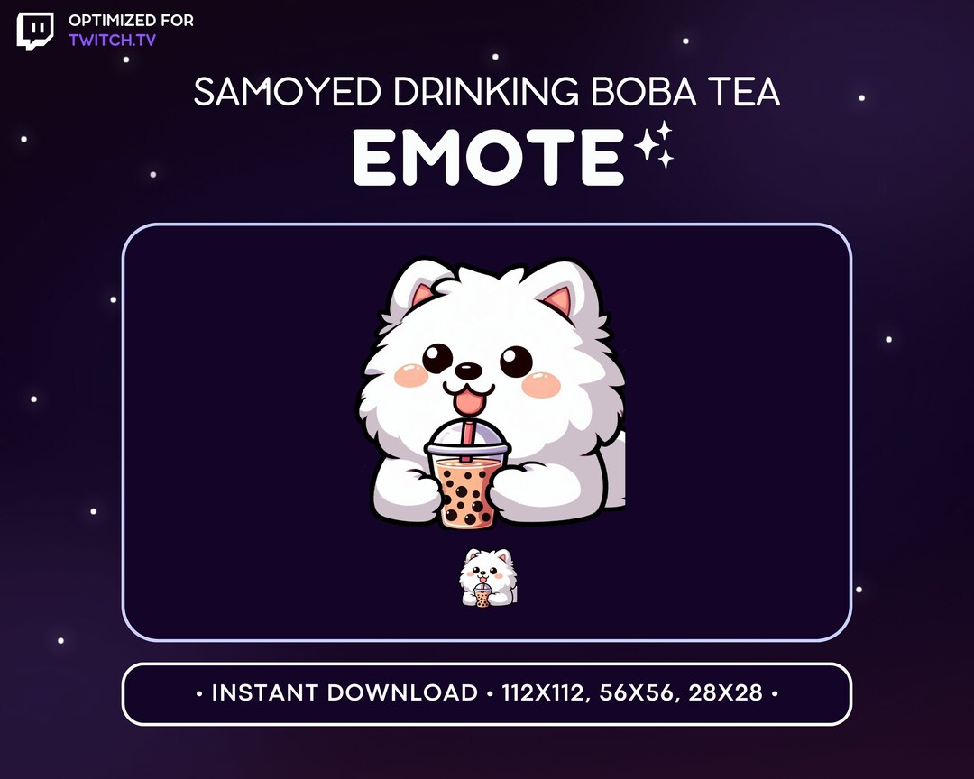Cute Samoyed Twitch Emote - Boba Tea White Dog Emote, Dog Discord Emote ...