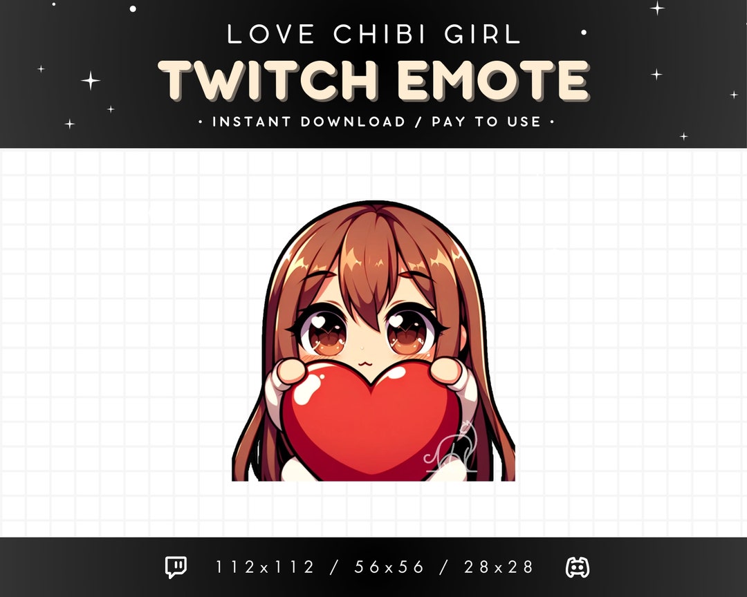 Brunette Chibi Girl Twitch Emote Love, Heart Twitch Emote, Kawaii Anime ...