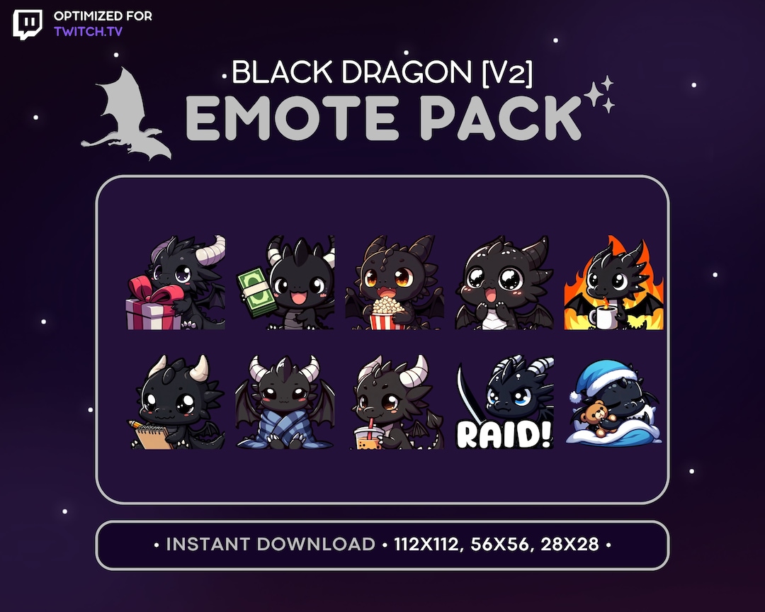 Cool Black Dragon Twitch Emote Pack [V2] - Dragon Emote Bundle, Dragon ...