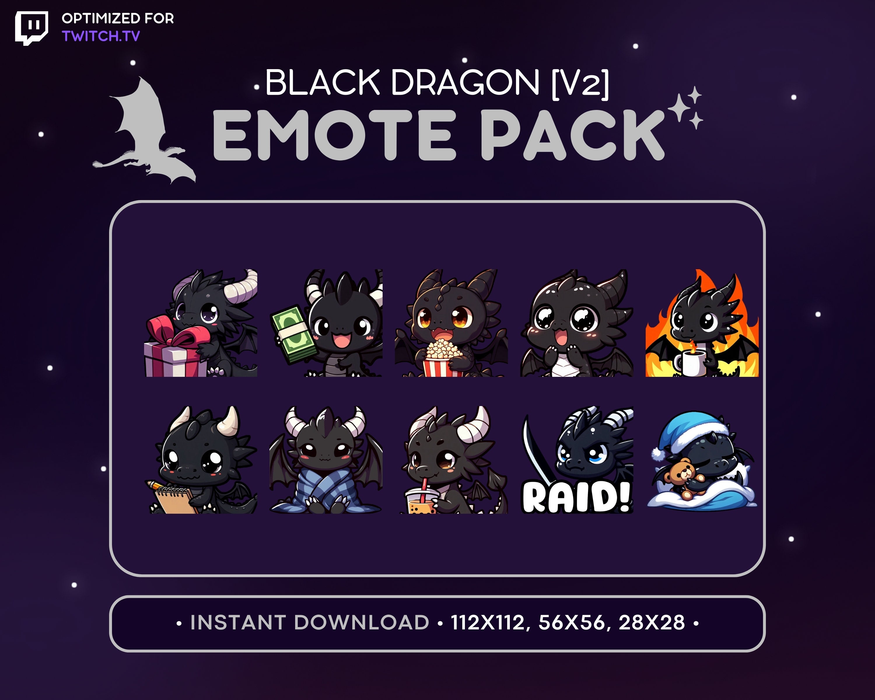 Cool Black Dragon Twitch Emote Pack [V2] - Dragon Emote Bundle, Dragon ...
