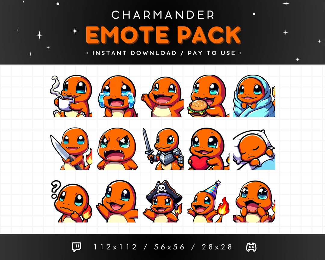 Cute Charmander Twitch Emote Pack 15x Charmander Pokemon Emote, Gaming ...
