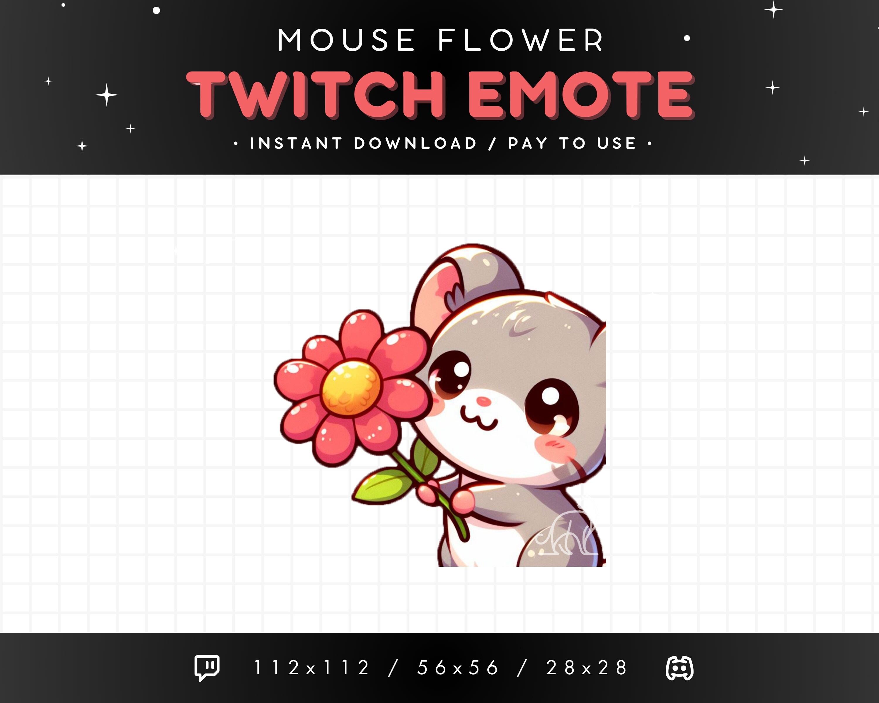 Cute Mouse Twitch Emote Holding Flower Mouse Emote, Mouse Discord Emote ...