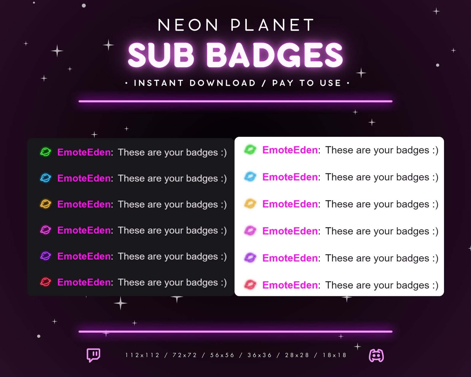 Neon Planet Sub Badges Neon Twitch Sub Badges, Channel Point Icon ...