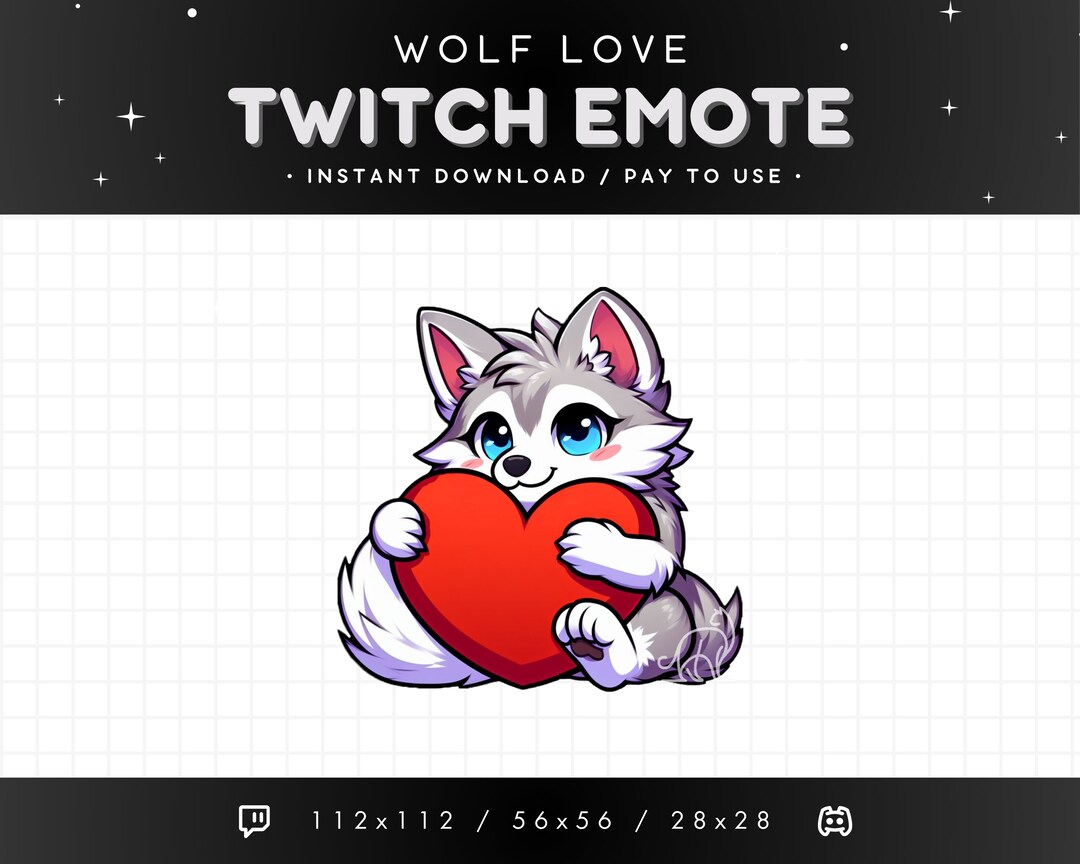 Cute Wolf Twitch Emote Love Heart Wolf Emote, Gray Wolf Discord Emote ...