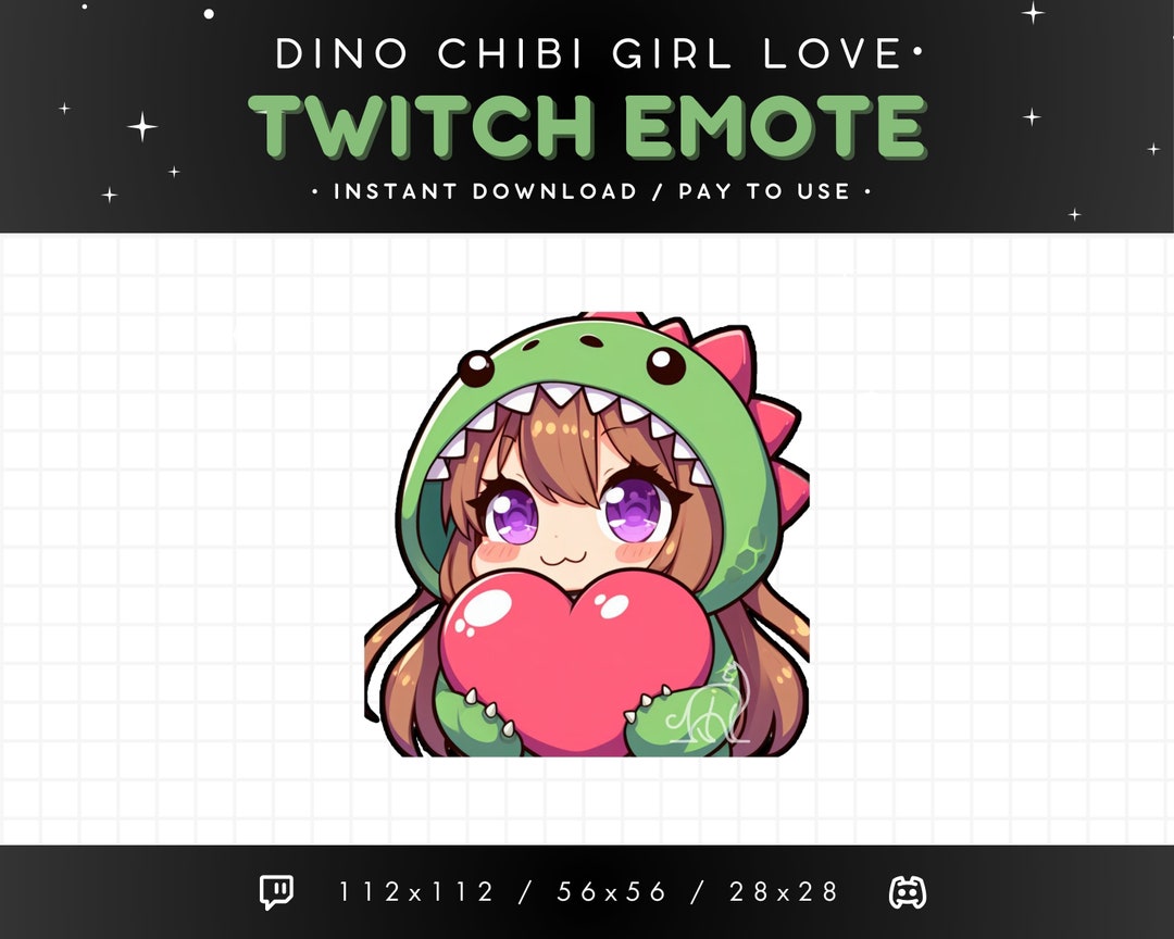 Dinosaur Chibi Girl Twitch Emote, Dino Love Girl, Kawaii Anime Emote ...