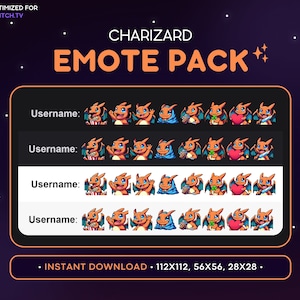 Cute Charizard Twitch Emote Pack 8x - Comfy Charizard Pokemon Emote ...