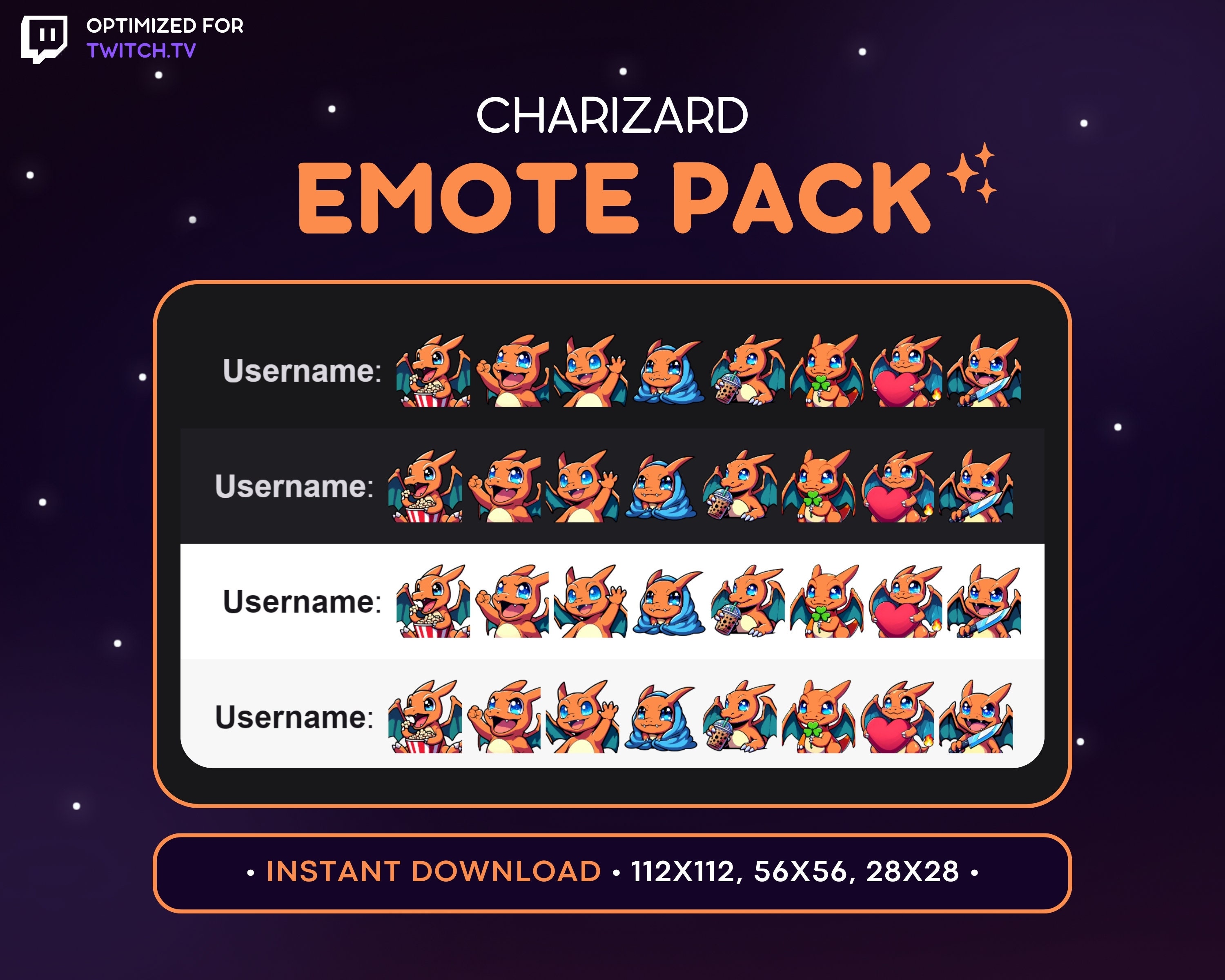 Cute Charizard Twitch Emote Pack 8x - Comfy Charizard Pokemon Emote ...