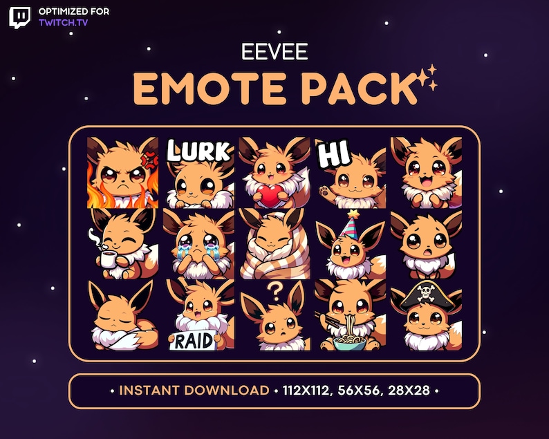Cute Eevee Twitch Emote Pack 15x - Eevee Pokemon Emote, Gaming ...