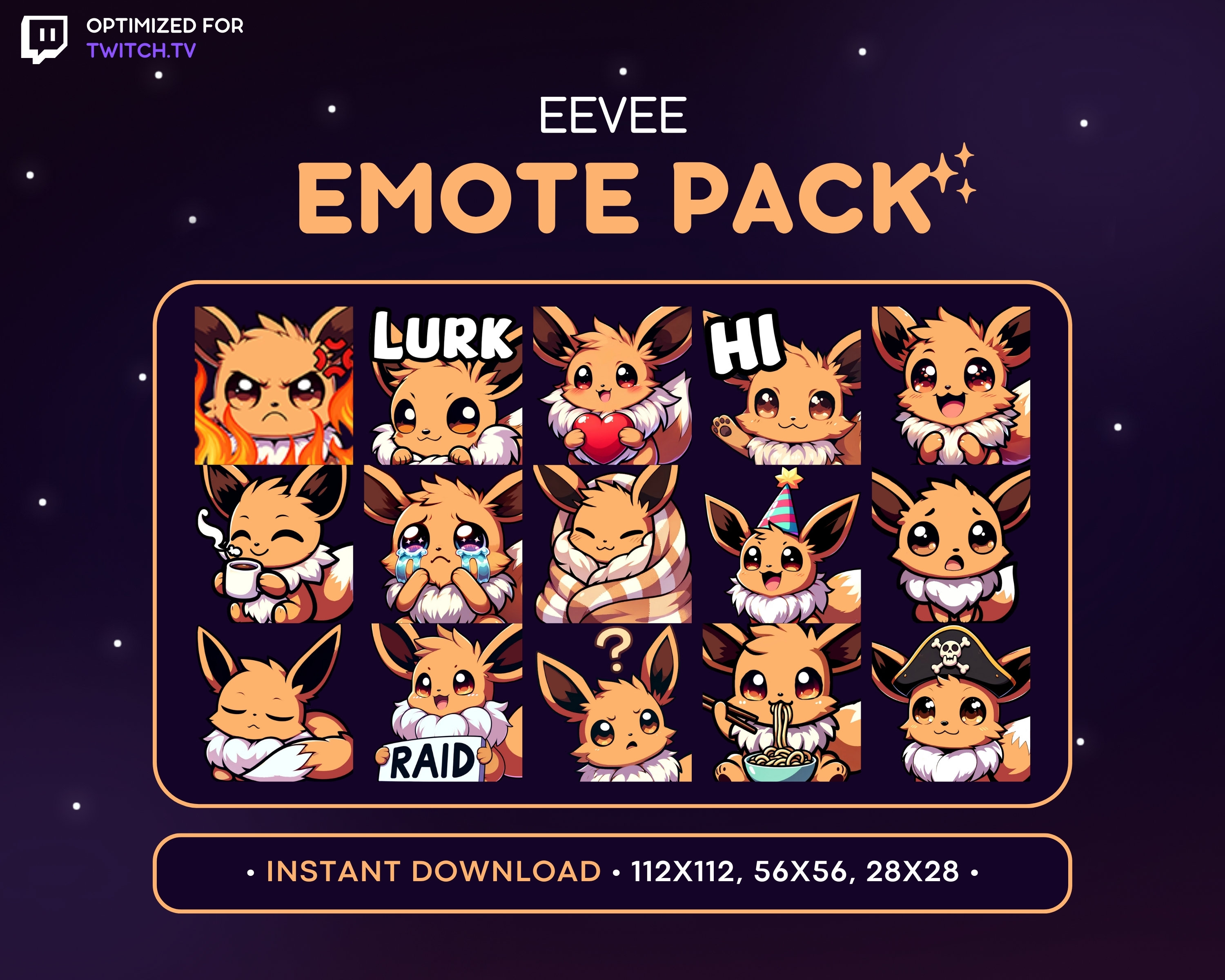 Cute Eevee Twitch Emote Pack 15x - Eevee Pokemon Emote, Gaming ...