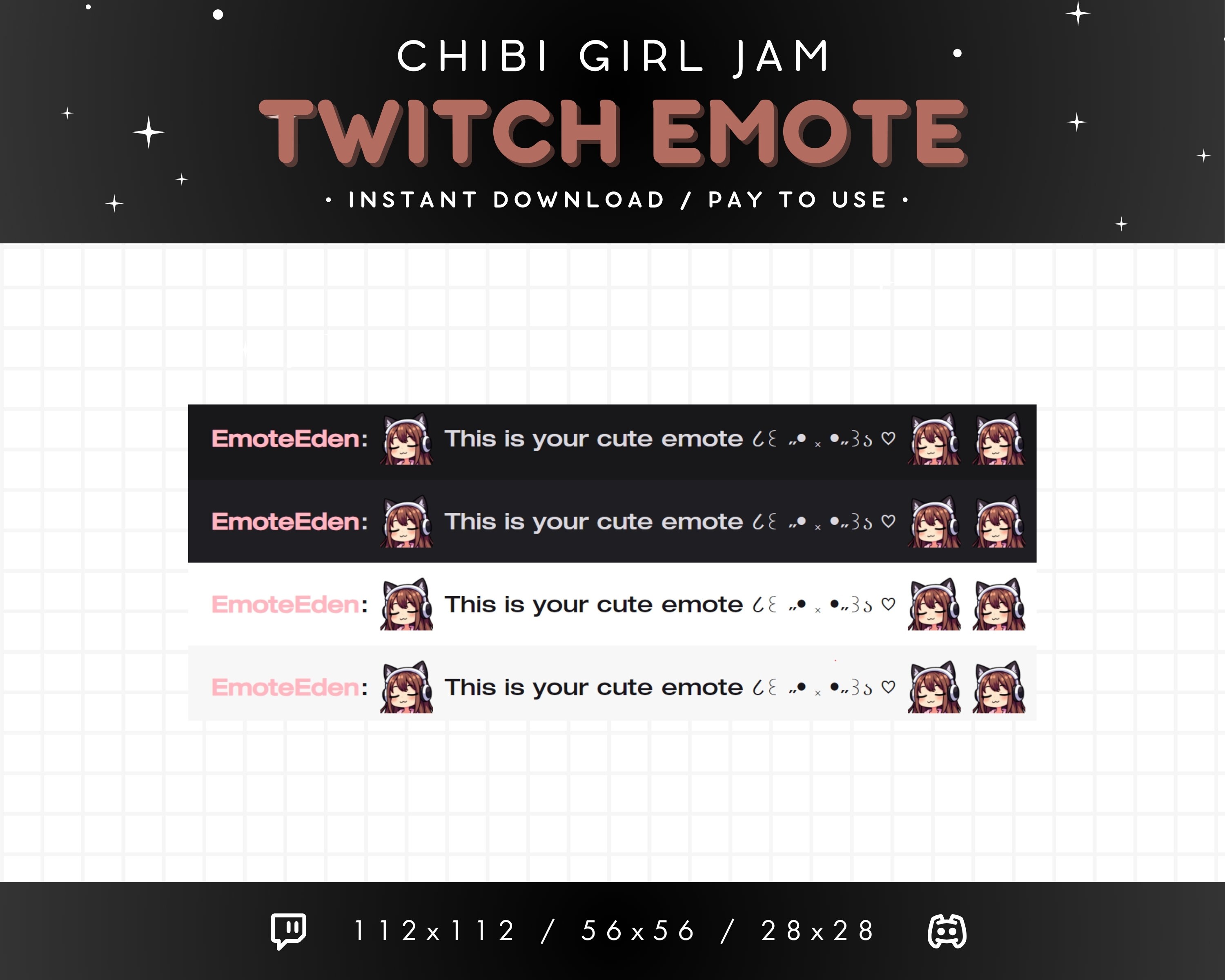 Jam Chibi Girl Twitch Emote, Brown Hair Catgirl, Kawaii Anime Emote ...