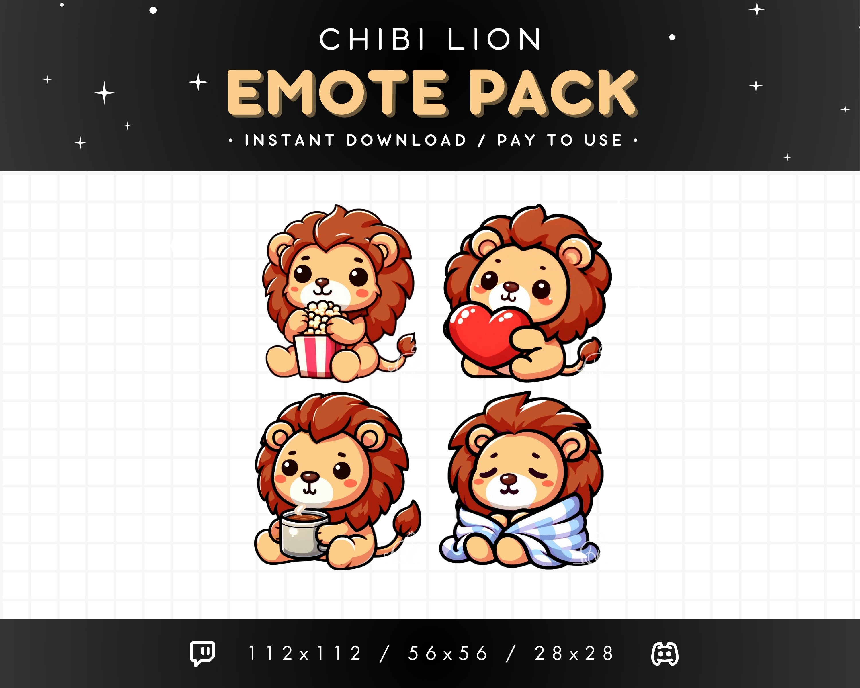 Cute Chibi Lion Twitch Emote Pack 4x Lion Emote, Lion Discord Emote ...
