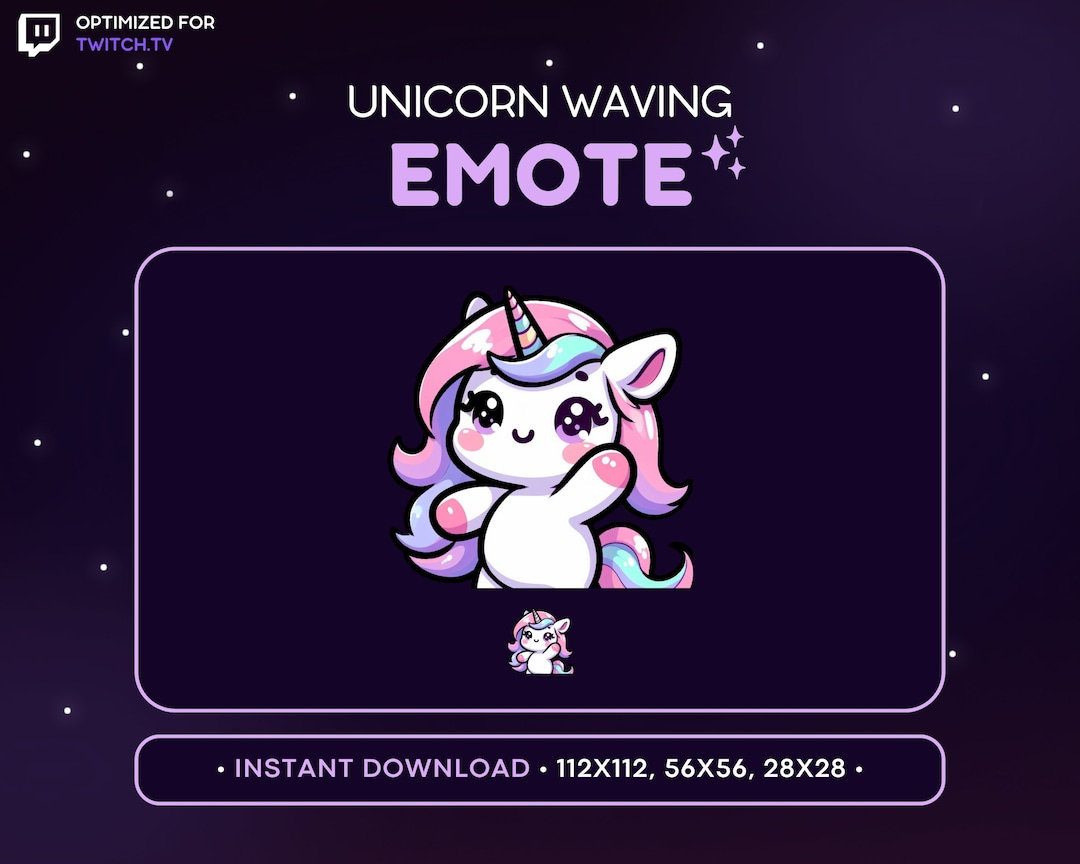 Unicorn Twitch Emote - Waving Discord Emoji, Hello, Welcome, Hi - Etsy