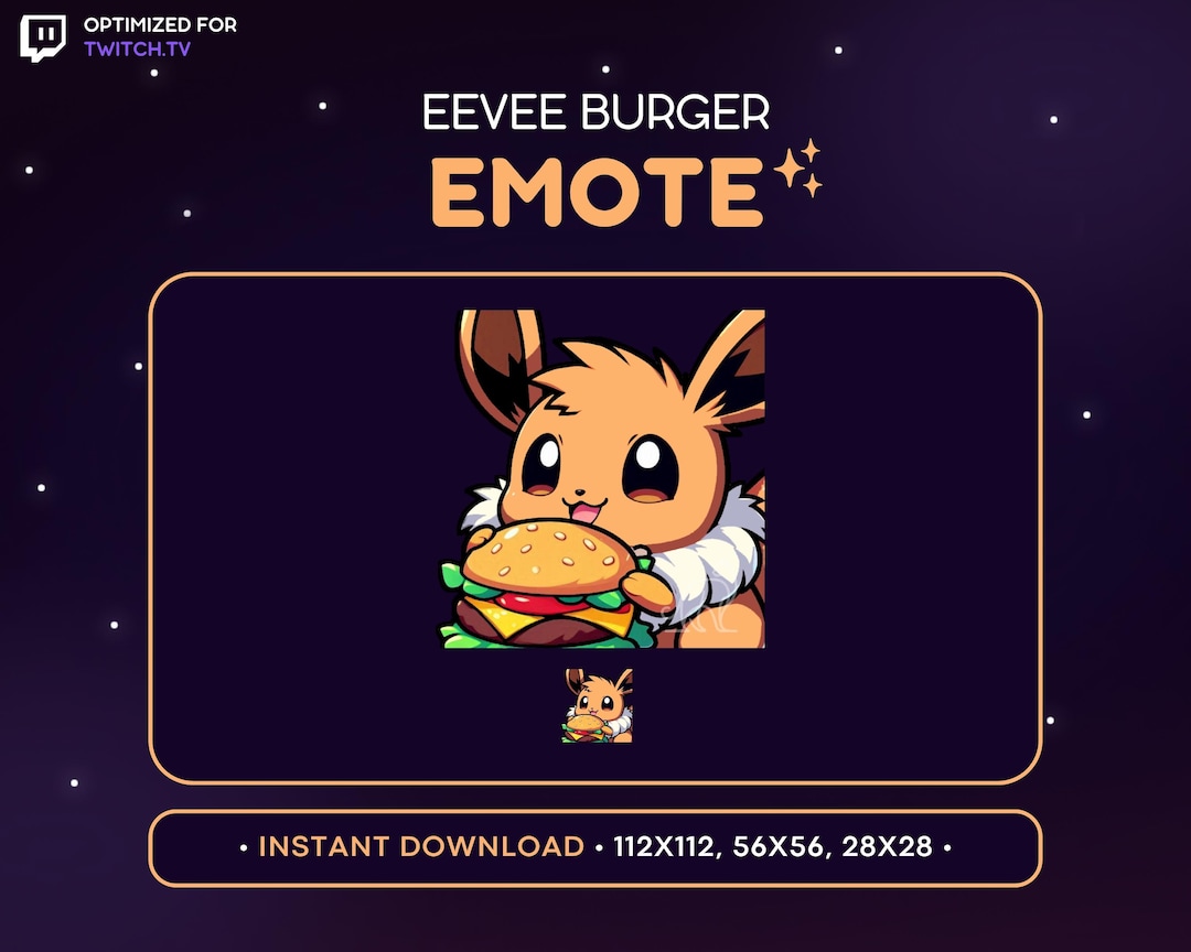 Eevee Twitch Emote Burger Pokemon Eevee Emote, Gaming, Streaming Assets, Eevee Discord Emote ...