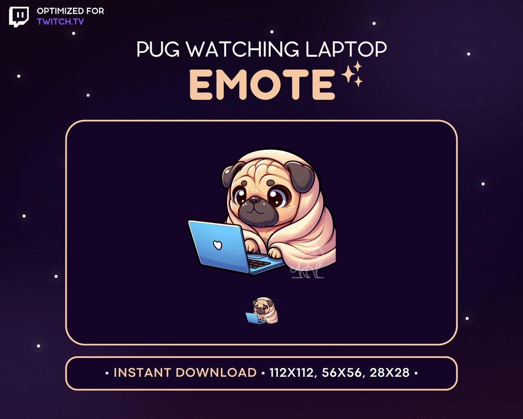 Comfy Pug Lurk Watching Laptop Twitch Emote - Dog Discord Emoji ...