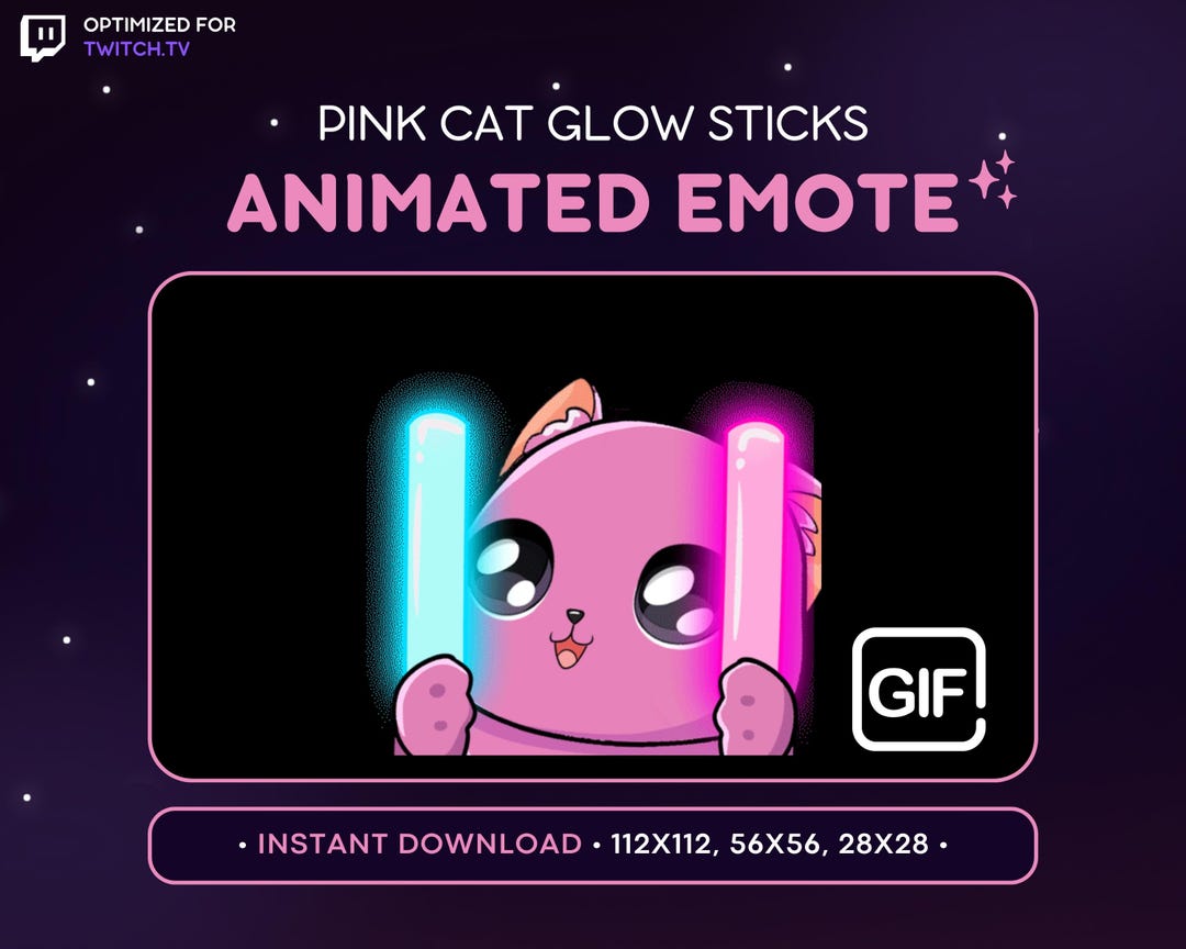 ANIMATED Pink Cat Glow Sticks Emote Cute Animated Cat Discord Emote ...