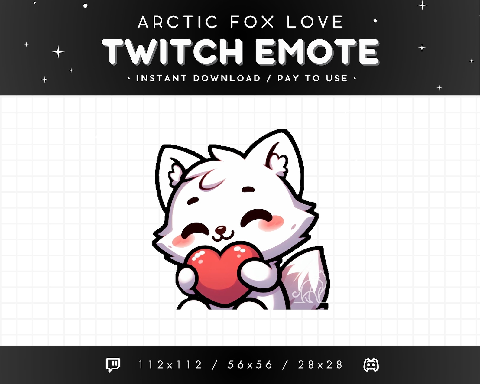 Cute Arctic Fox Twitch Emote Love Heart Snow Fox Emote, Fox Discord ...