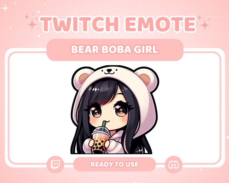 Chibi Girl Twitch Emote, Bear Hoodie Girl, Kawaii Anime Emote, Gamer ...