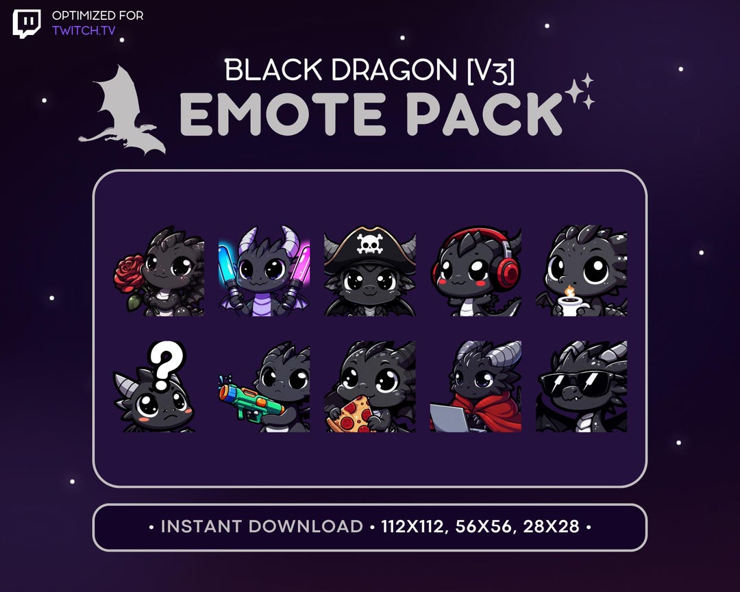 Cool Black Dragon Twitch Emote Pack [V3] - Dragon Emote Bundle, Dragon ...