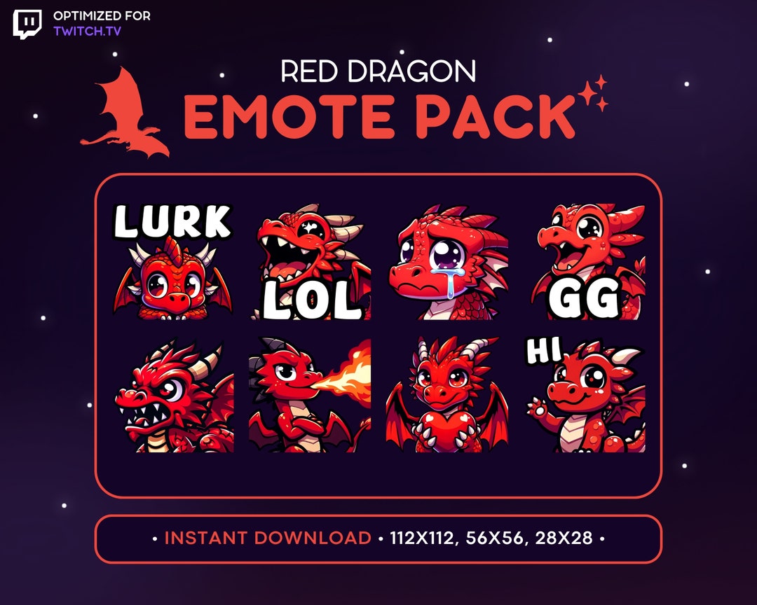 Cool Red Dragon Twitch Emote Pack - Dragon Emote Bundle, Dragon Discord ...