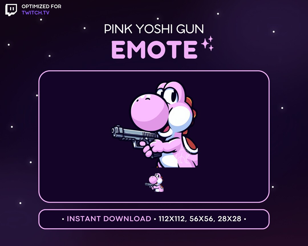 Pink Yoshi Twitch Emote - Gun Yoshi Emote, Yoshi Discord Emote, Smash ...