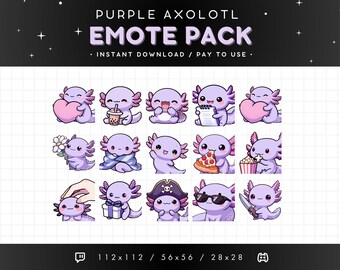 Cute Axolotl Twitch Emote Popcorn Purple Axolotl Emote, Axolotl Discord Emote, Gaming, Streaming ...