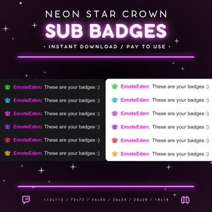 Neon Star Crown Sub Badges - Neon Twitch Sub Badges, Channel Point Icon ...