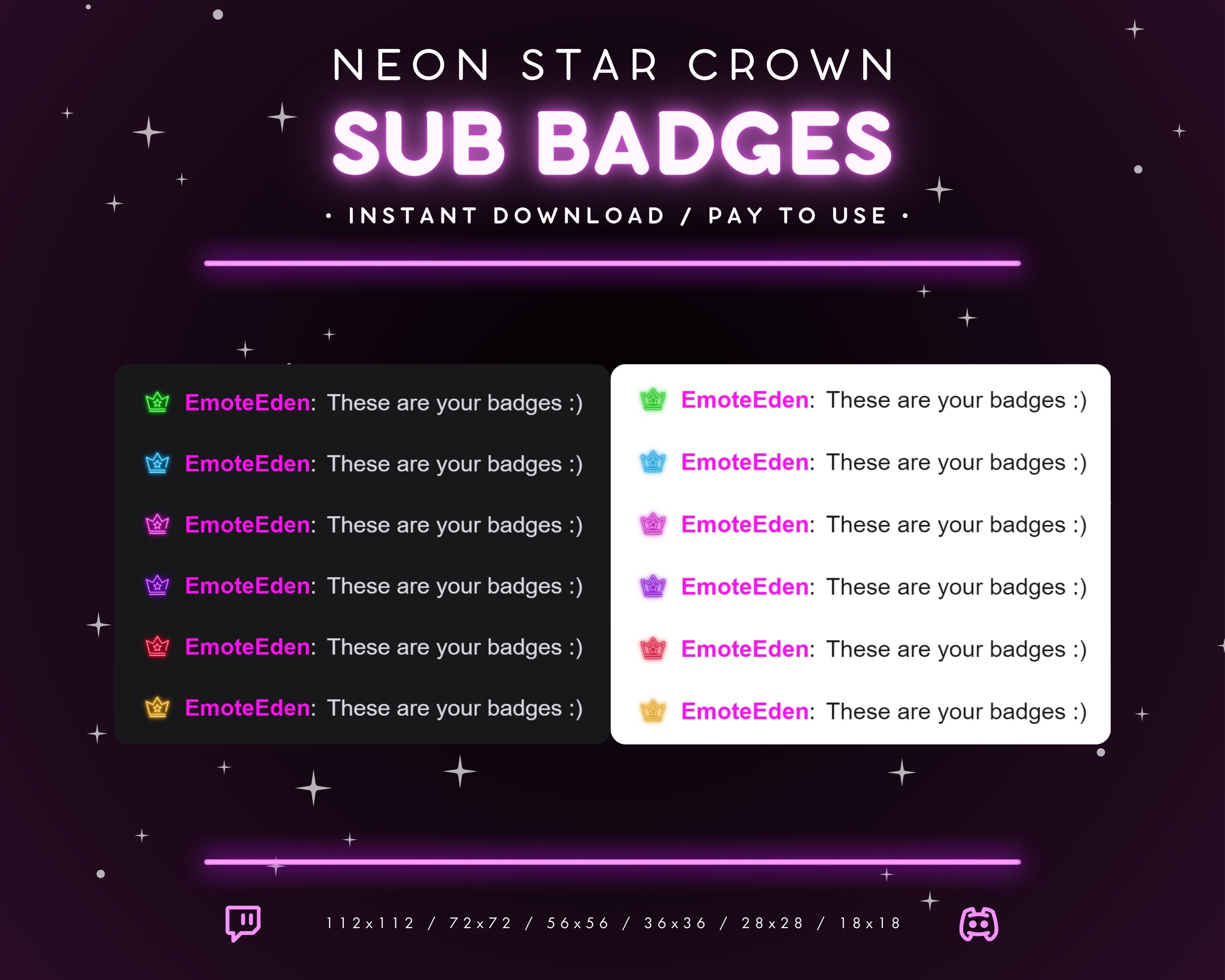 Neon Star Crown Sub Badges Neon Twitch Sub Badges, Channel Point Icon ...
