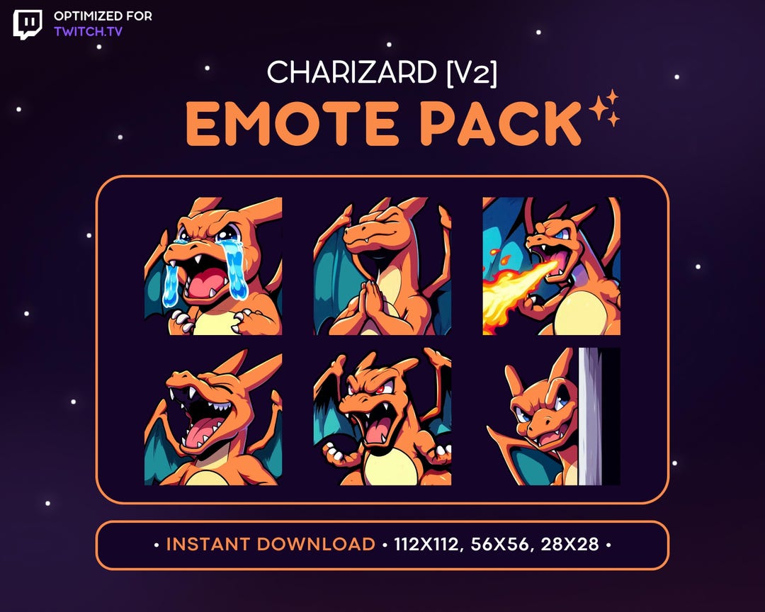 Charizard Twitch Emote Pack 6x V2 Cool Charizard Pokemon Emote, Gaming ...