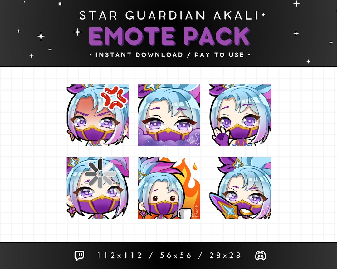 Star Guardian Akali Twitch Emote Pack 6x Akali League of Legends, Akali ...