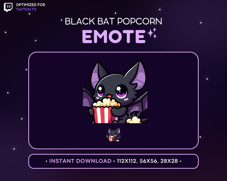 Cute Bat Twitch Emote Popcorn Bat Emote, Bat Discord Emote, Gaming ...