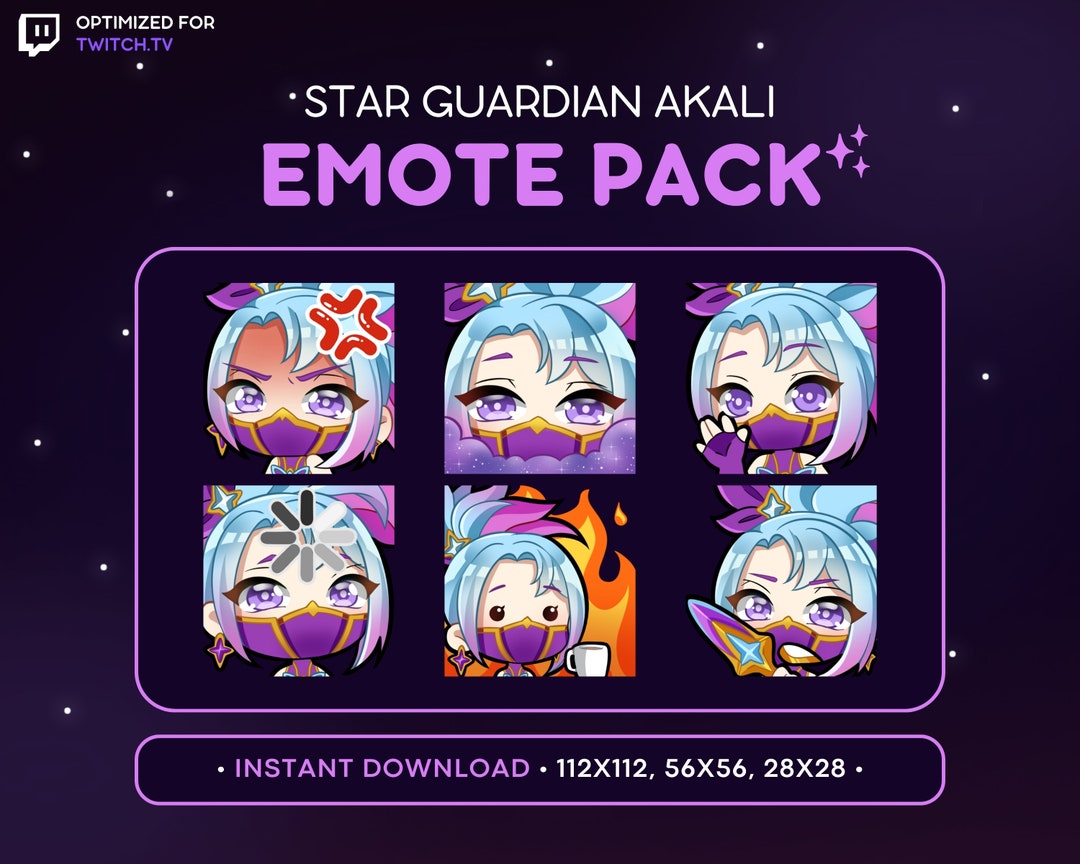 Star Guardian Akali Twitch Emote Pack 6x - Akali League of Legends ...