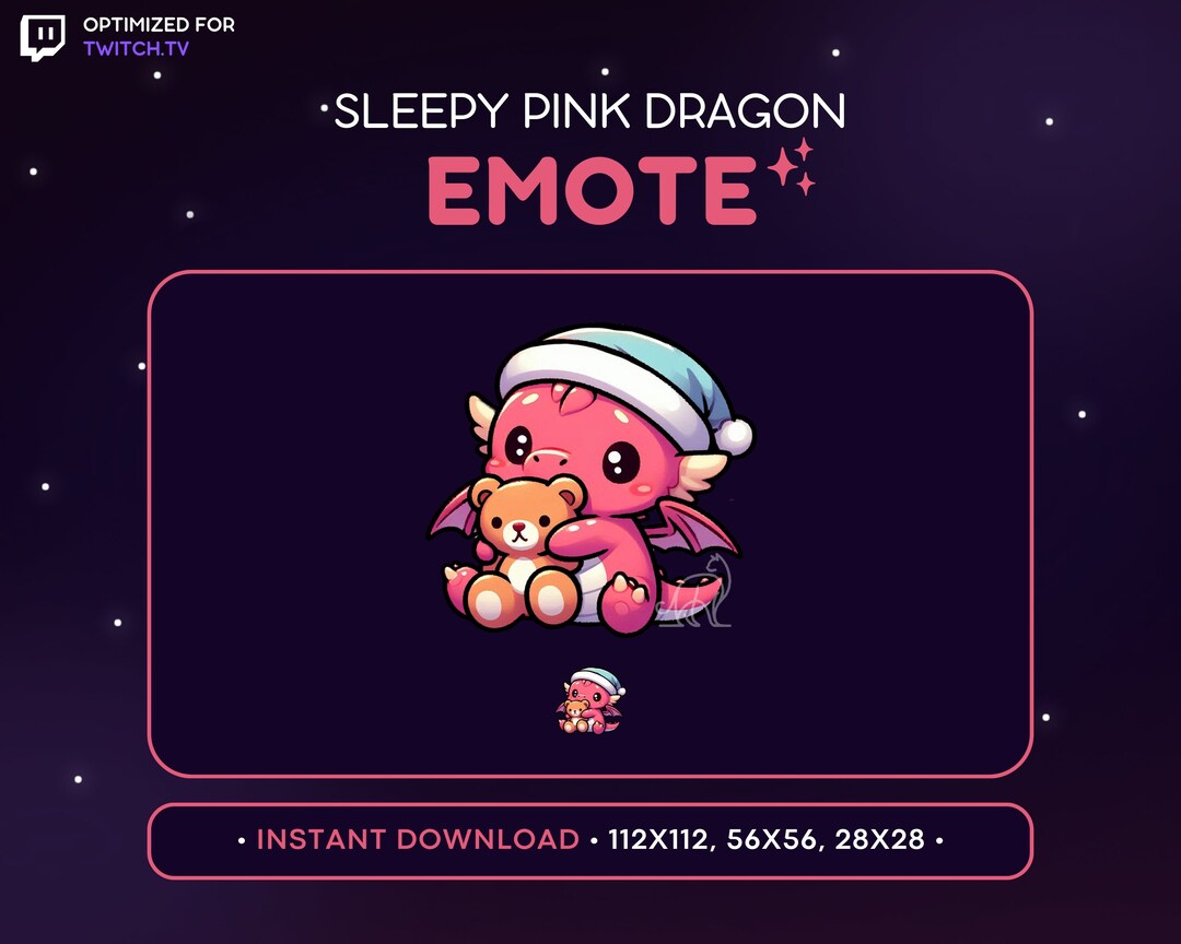 Pink Dragon Twitch Emote - Sleepy Dragon Emote, Dragon Discord Emote ...