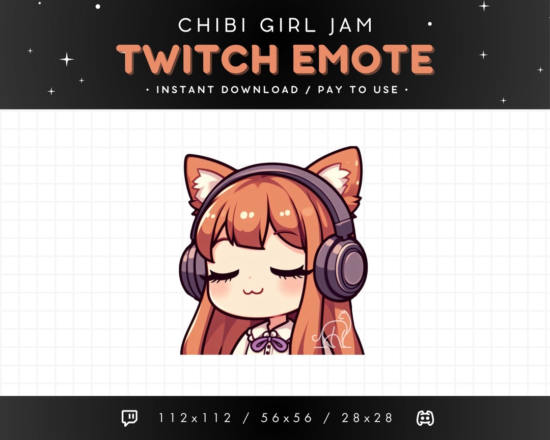 Jam Chibi Girl Twitch Emote, Ginger Hair Catgirl, Kawaii Anime Emote ...