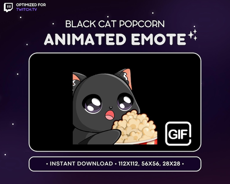 ANIMATED Black Cat Popcorn Emote - Cute Animated Cat Discord Emote ...