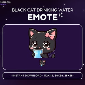 Cute Black Cat Twitch Emote Water Hydrate Cat Emote, Cat Discord Emote, Gaming, Streaming, Emoji ...