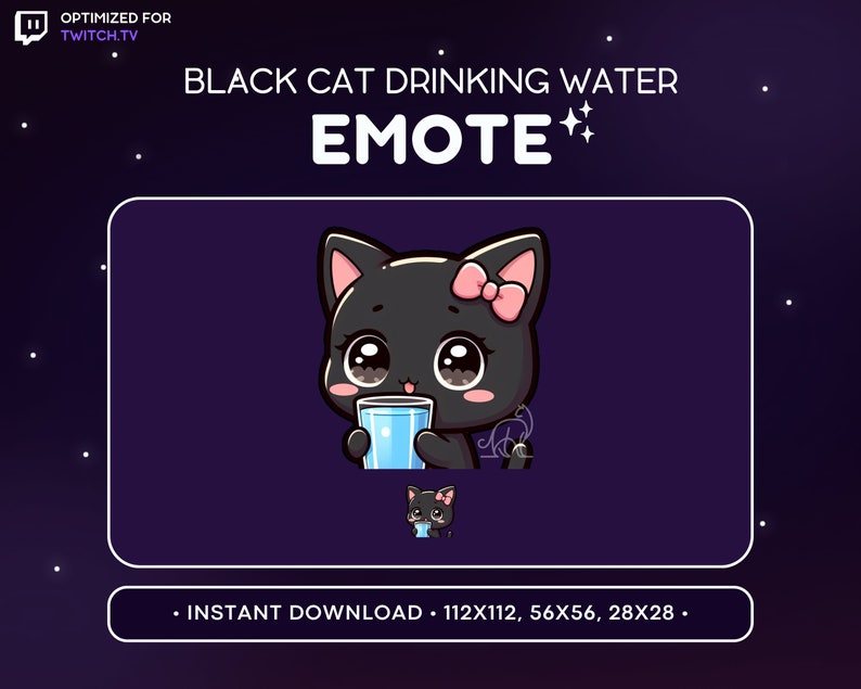 Cute Black Cat Twitch Emote Water Hydrate Cat Emote, Cat Discord Emote ...