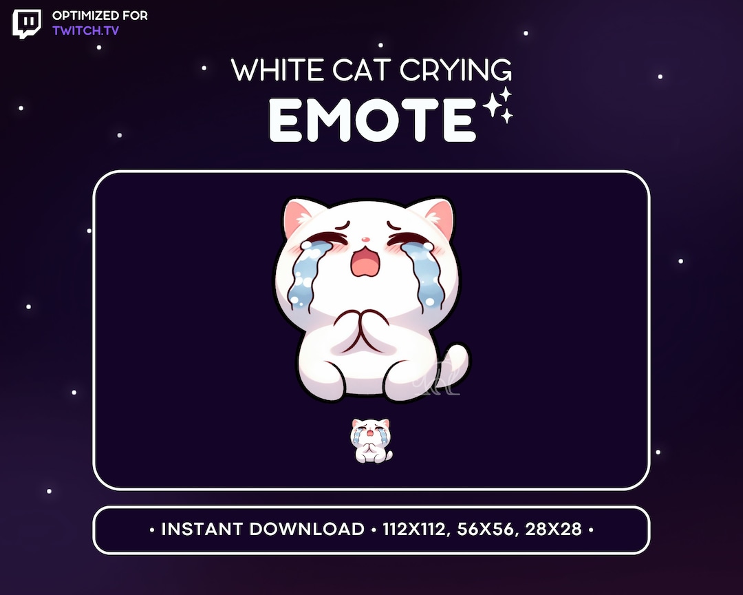 Cute Crying White Cat Twitch Emote - Sad Cat Emote, Cat Discord Emote ...