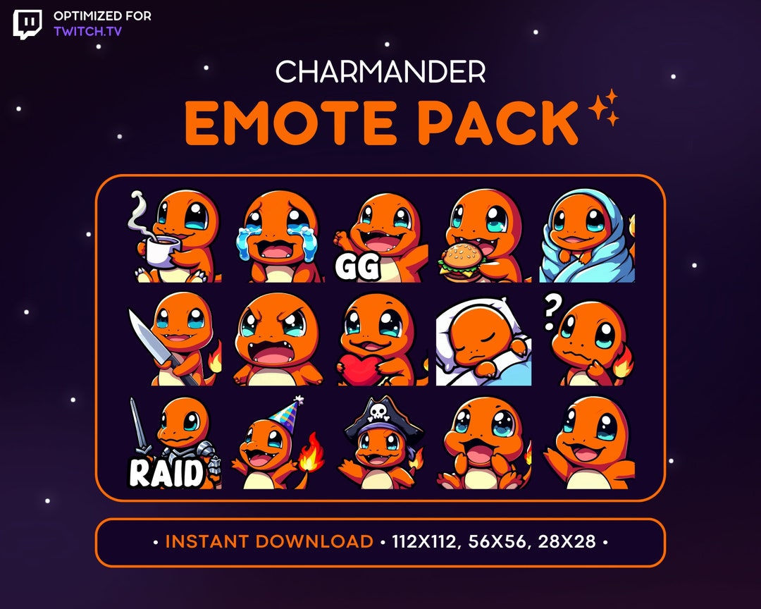 Cute Charmander Twitch Emote Pack 15x - Charmander Pokemon Emote ...