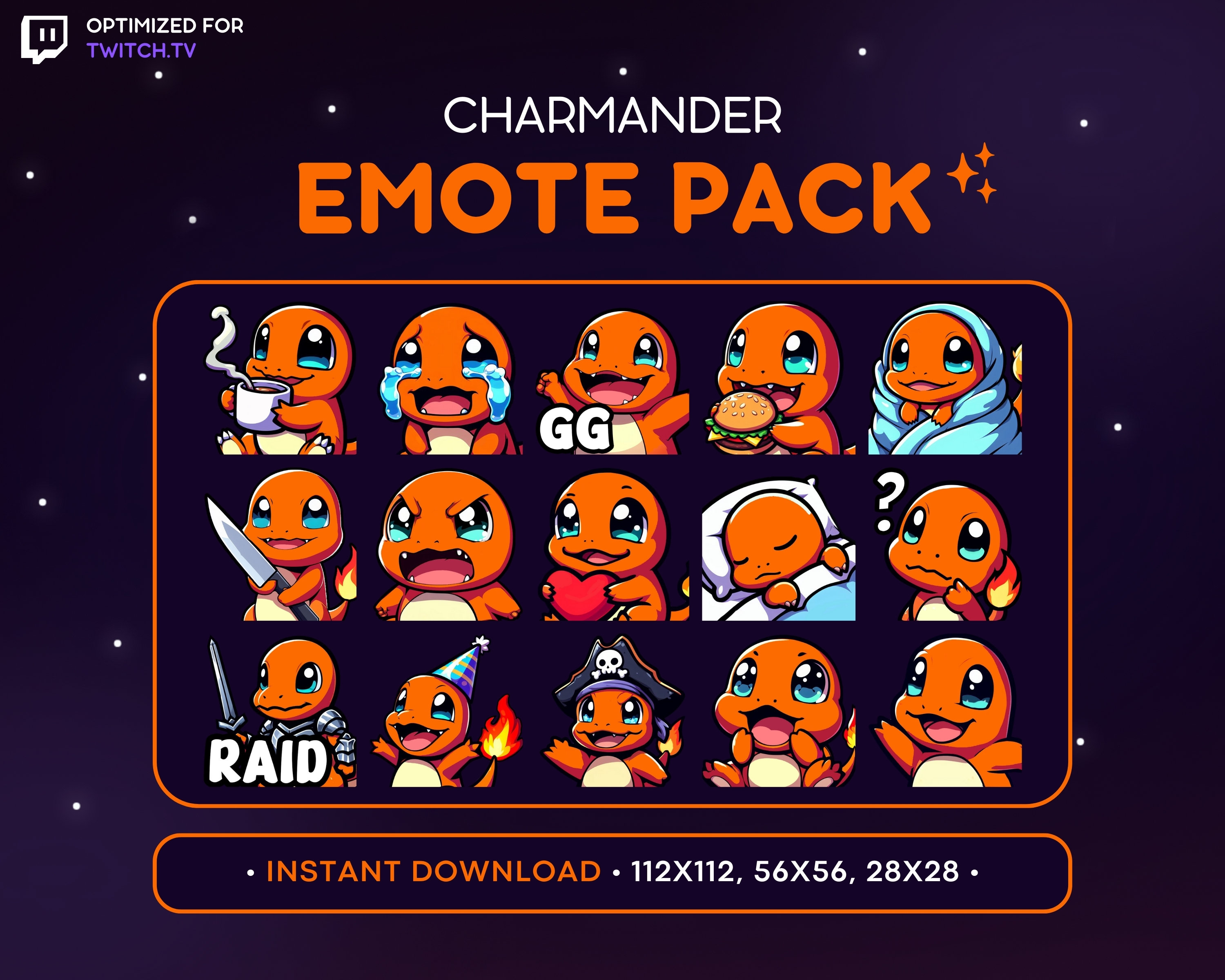 Cute Charmander Twitch Emote Pack 15x Charmander Pokemon Emote, Gaming ...