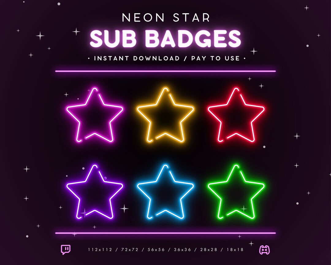 Neon Star Sub Badges - Neon Twitch Sub Badges, Channel Point Icon ...